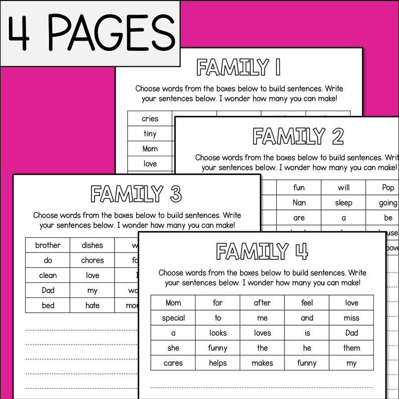 Building Sentences Using Words, Writing Sentences About Family ...