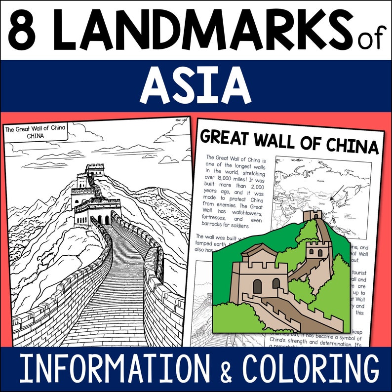 Landmarks of Asia Geography Facts Information & Coloring - Etsy