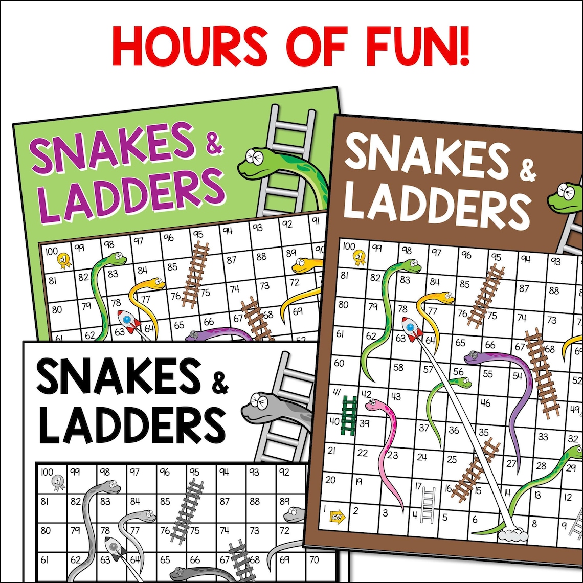 Printable Snakes and Ladders Game, Family Board Game Night, Kids ...