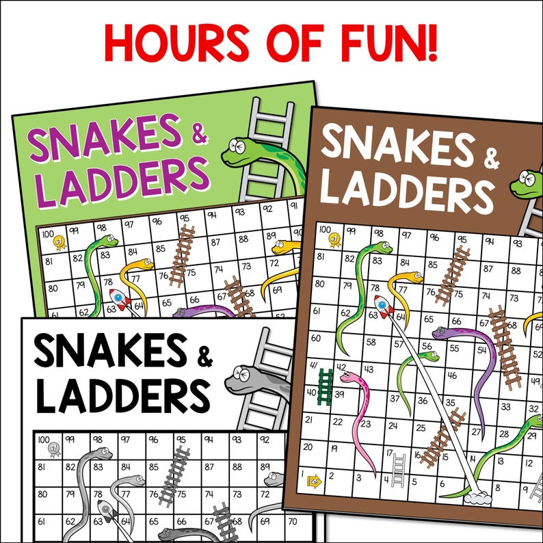 Printable Snakes and Ladders Game, Family Board Game Night, Kids ...