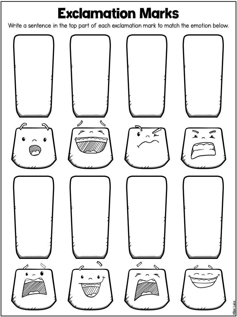 Exclamation Mark Worksheets for Kids, Sentence Writing Punctuation ...