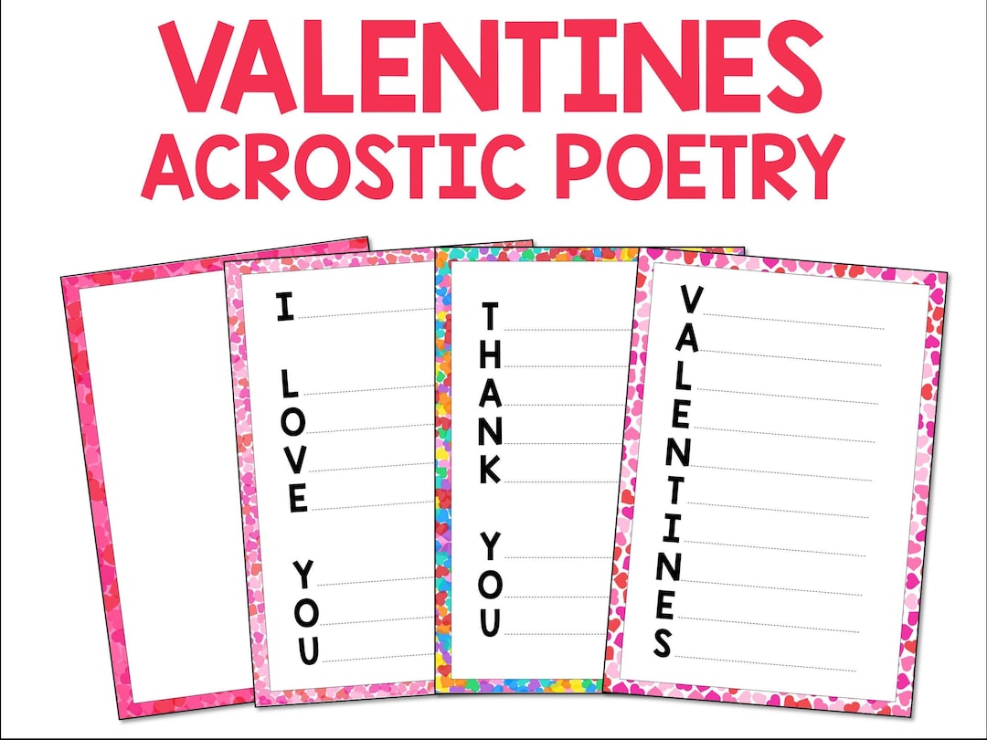 Valentines Day Acrostic Poetry Writing Templates, Valentines Day Poem ...