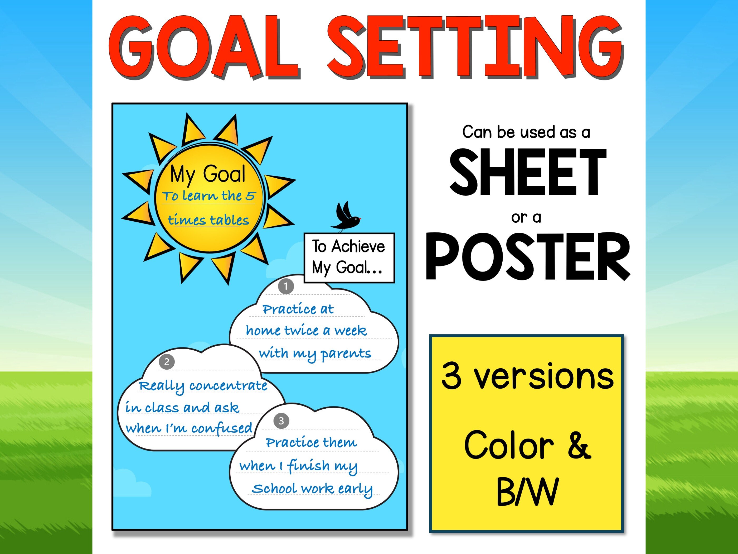 Goal Setting for Kids, Student Learning Goal Sheets and Posters, Growth ...