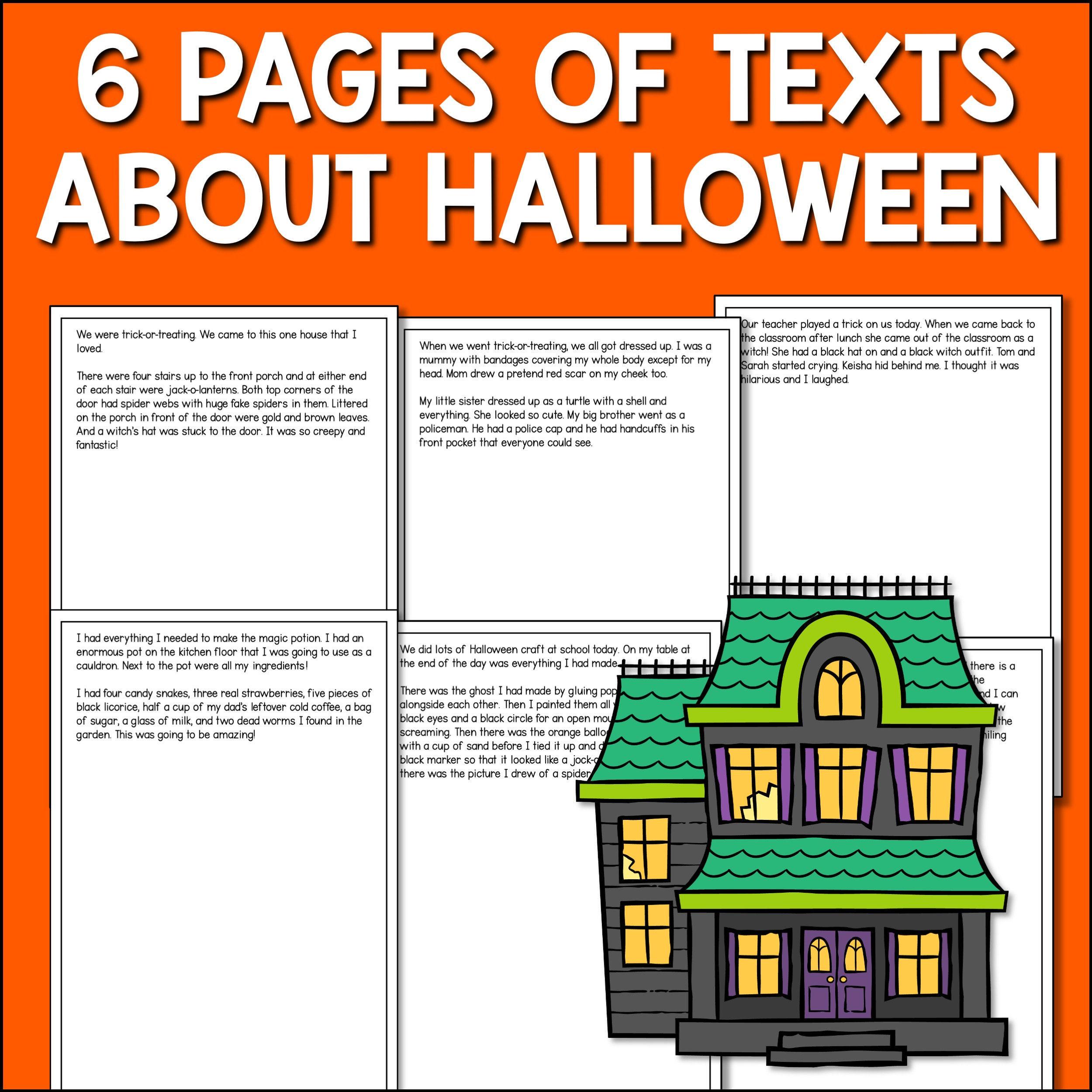 Halloween Reading Comprehension Passages to Illustrate, Read and ...