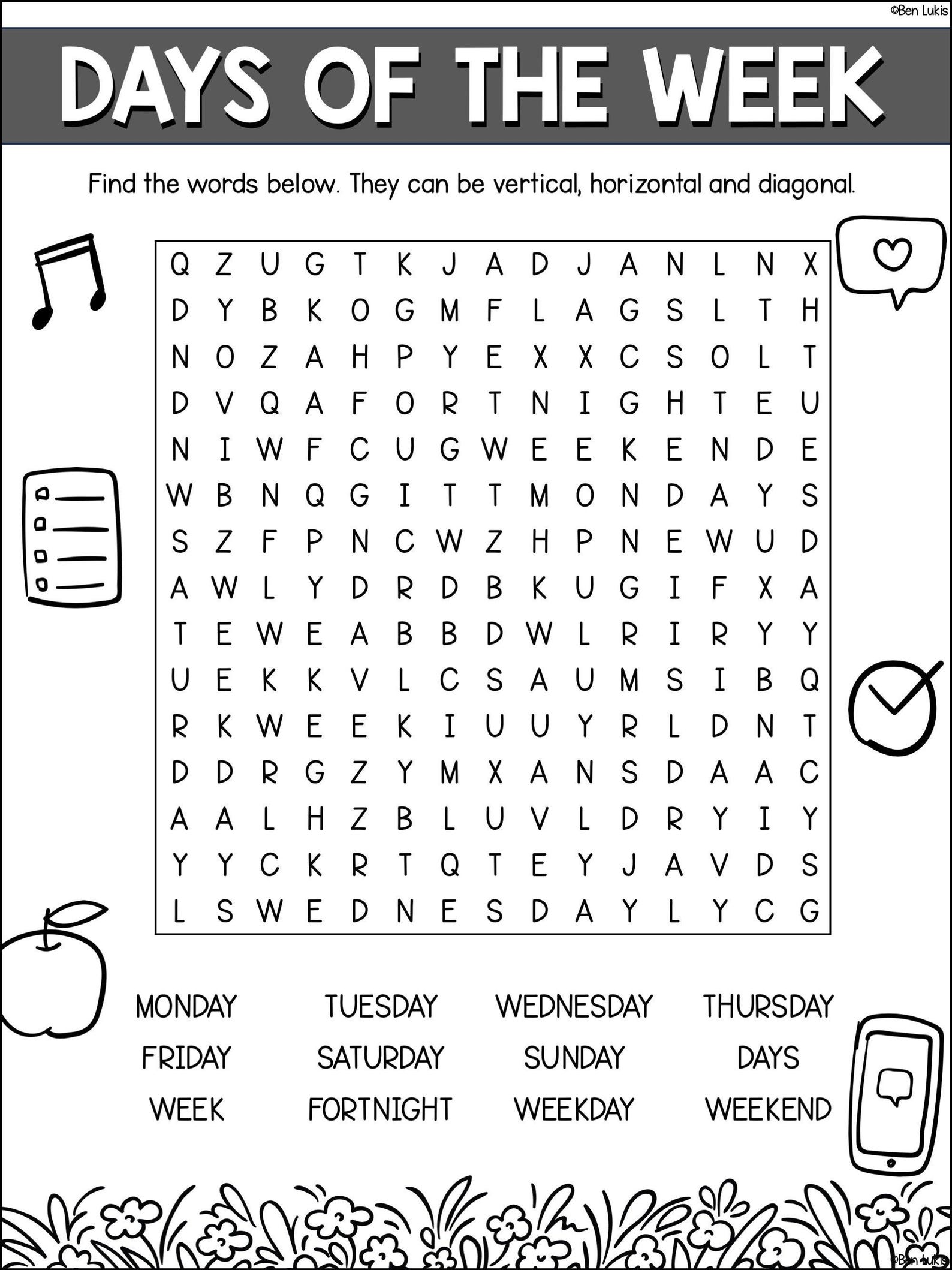 Word Search Puzzles for Days of Week, Months of the Year, Time Word ...