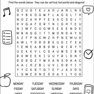 Word Search Puzzles for Days of Week, Months of the Year, Time Word ...