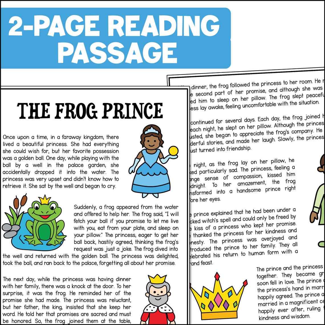 The Frog Prince Activity Pack, Reading Comprehension Worksheets, Word ...