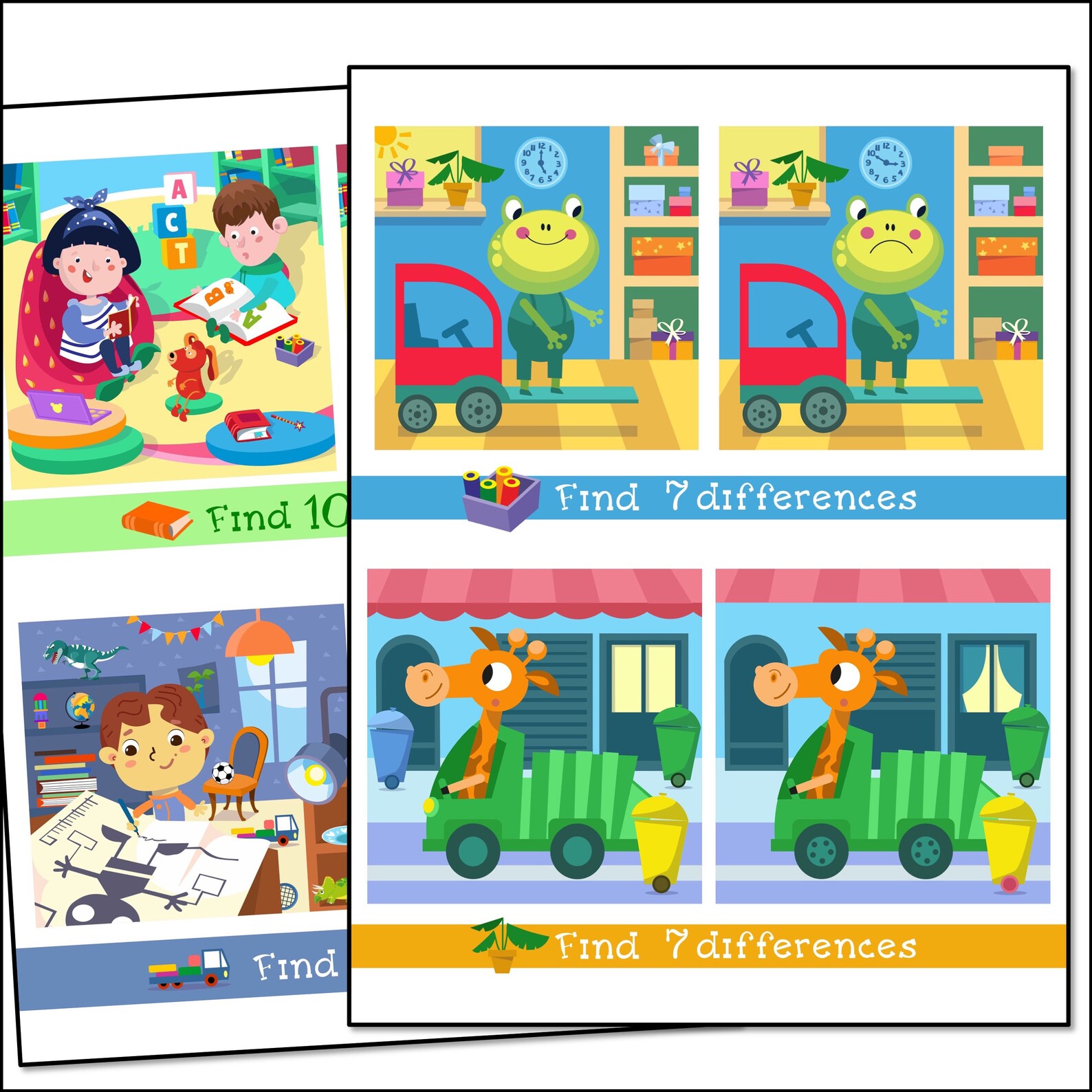 Spot the Difference Printable Activities, 30 Puzzles, Kids Challenge ...