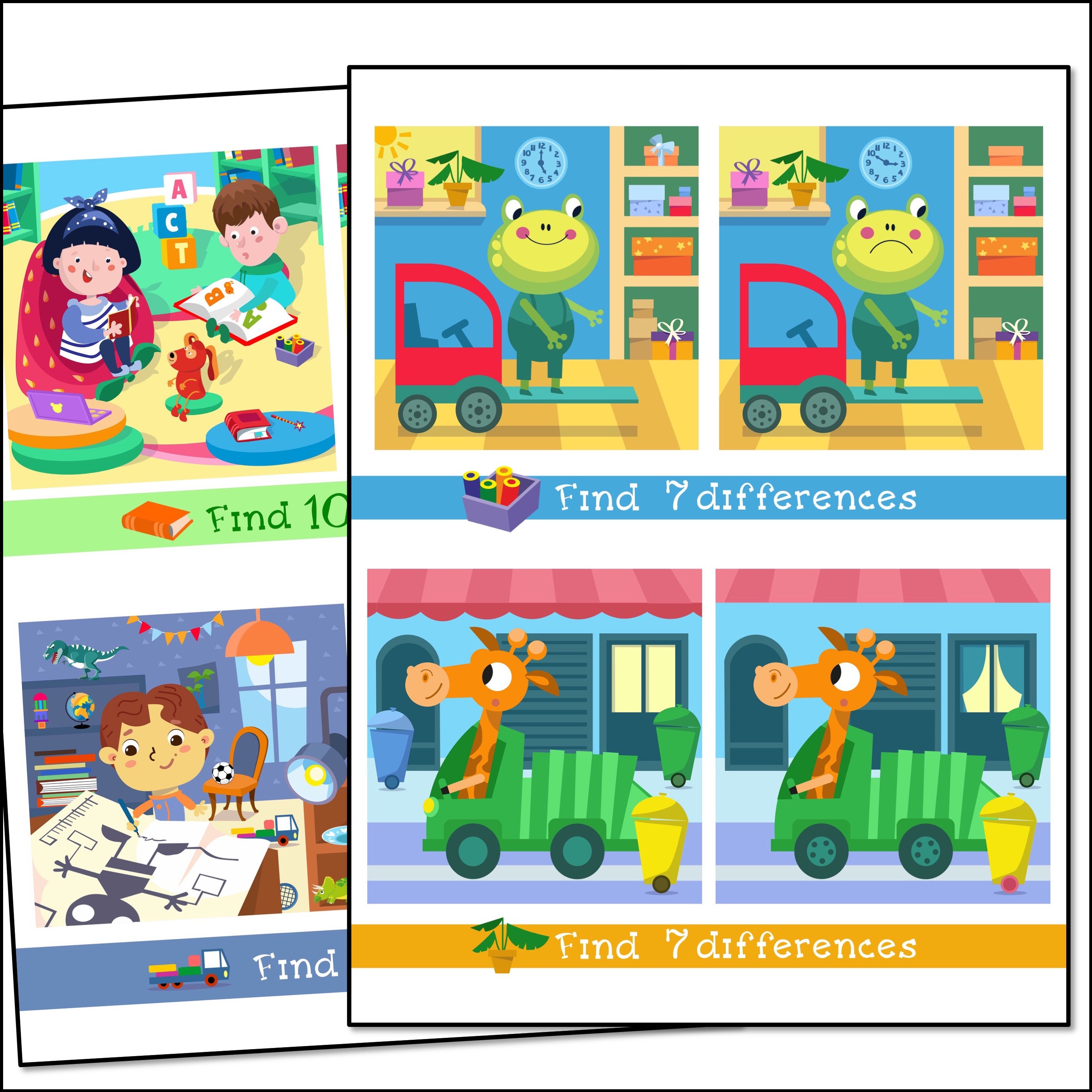 Spot the Difference Printable Activities, 30 Puzzles, Kids Challenge ...