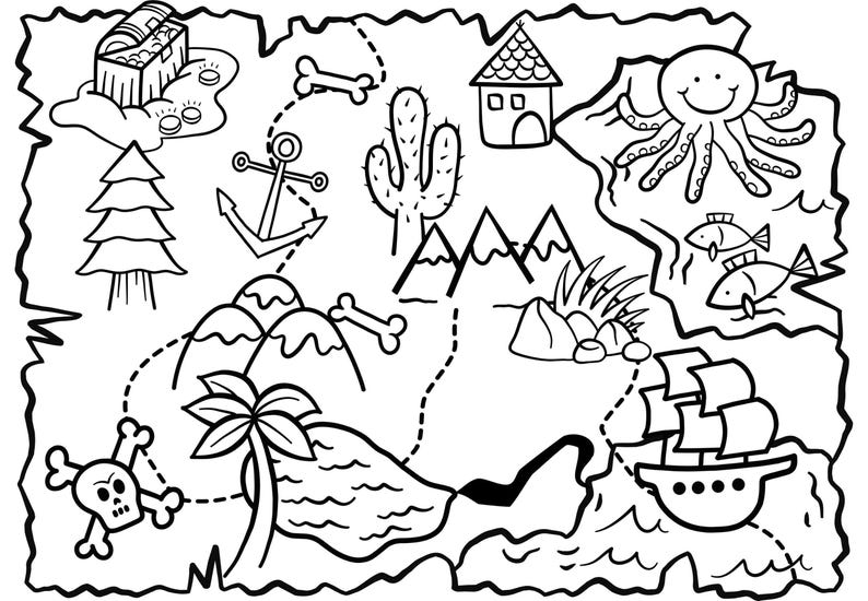 Pirate Treasure Maps Coloring Pages, Kids Printable Activity, Digital ...