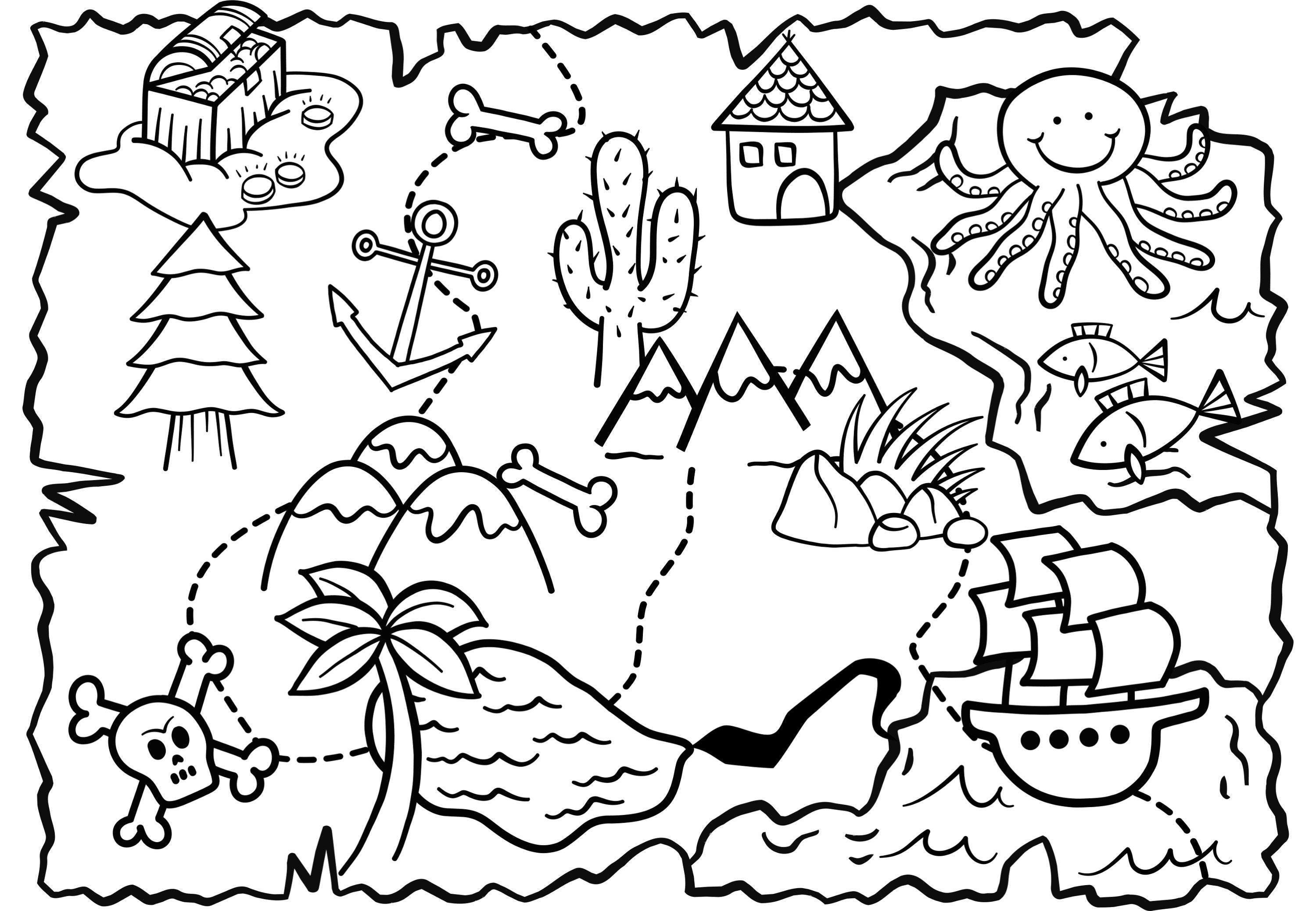 Pirate Treasure Maps Coloring Pages, Kids Printable Activity, Digital ...