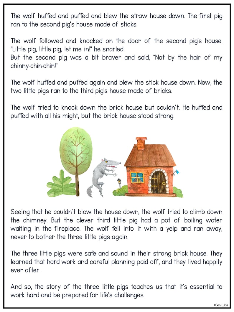 Three Little Pigs Reading Passages, Fairy Tale to Read, Differentiated ...