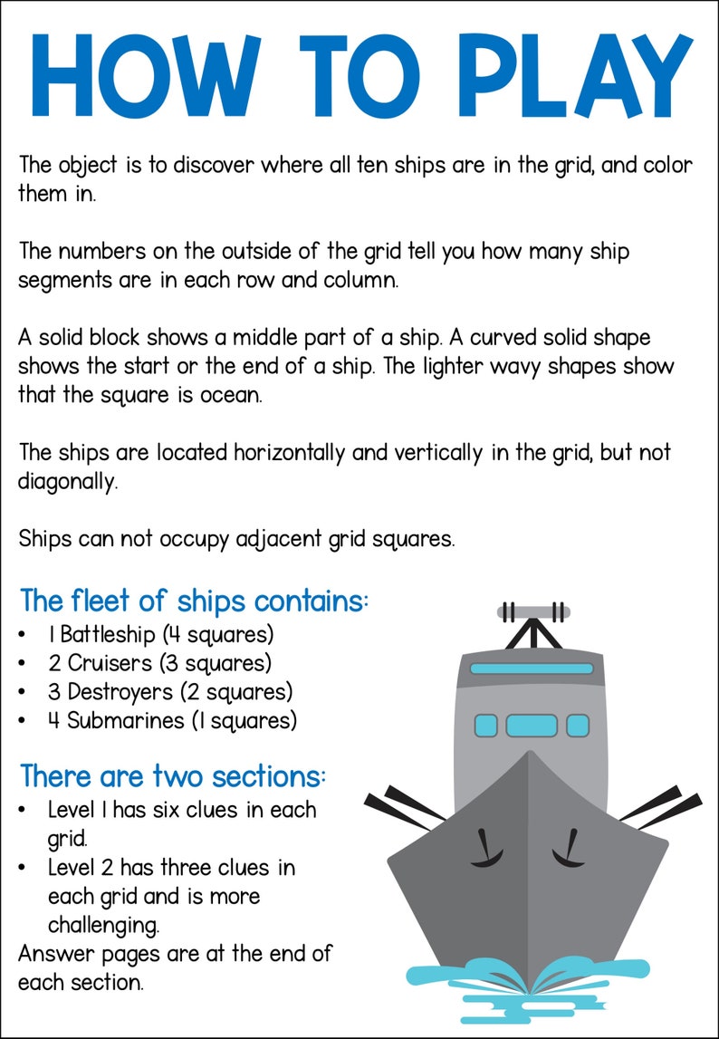 Printable Battleship Puzzles, 160 Logic Games, Printable Brain Teasers ...