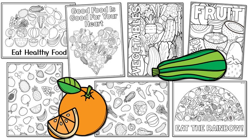 Kids Fruit and Vegetable Coloring Pages, Healthy Eating Sheets to Color ...