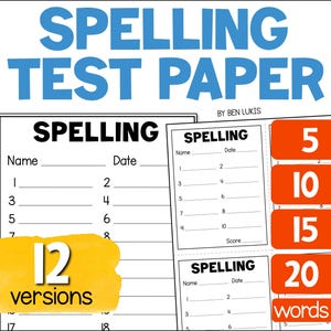 Spelling Test Templates for 5, 10, 15, 20 Words Blank Lined Spelling ...