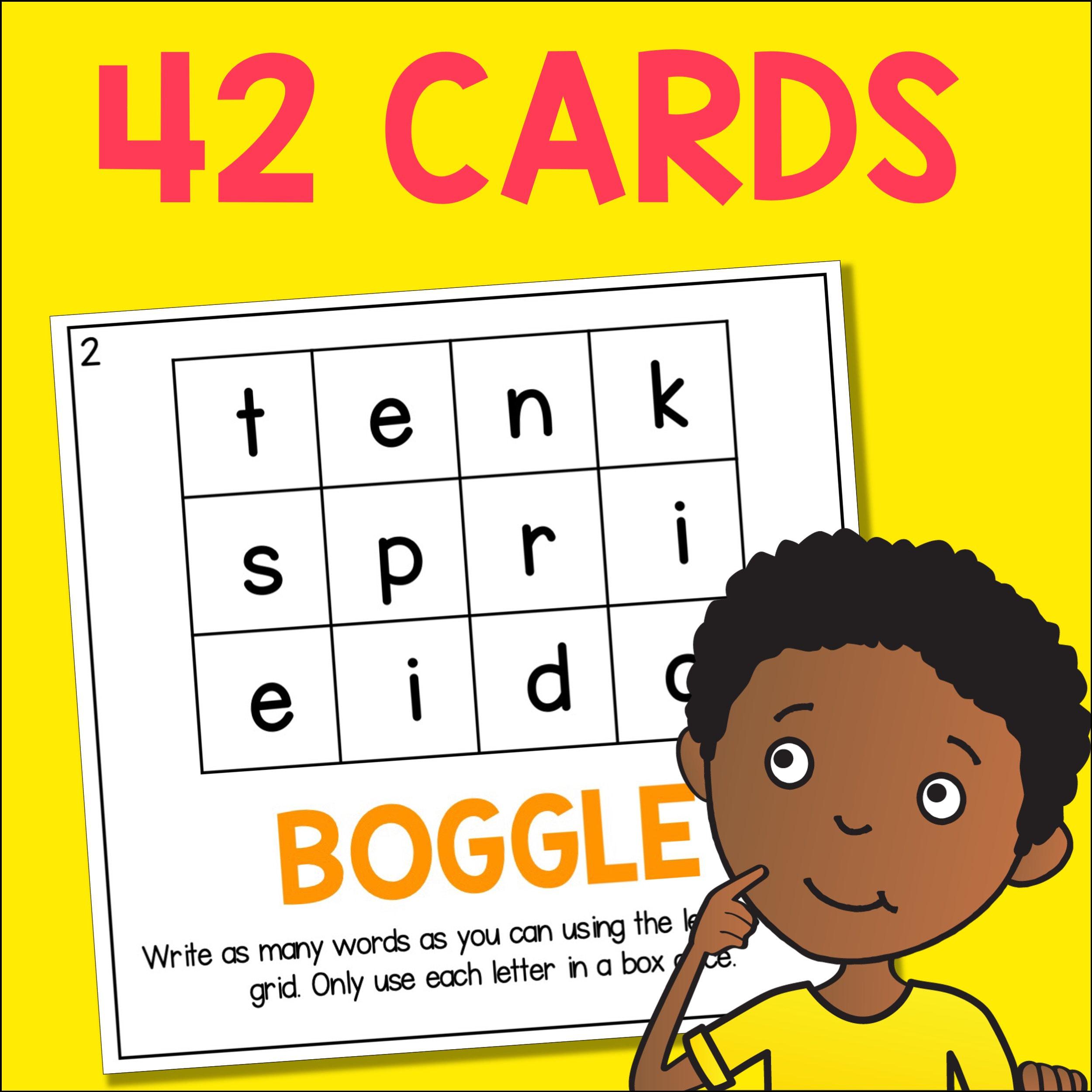 Boggle Cards for Spelling and Making Words, Printable PDF Boggle ...
