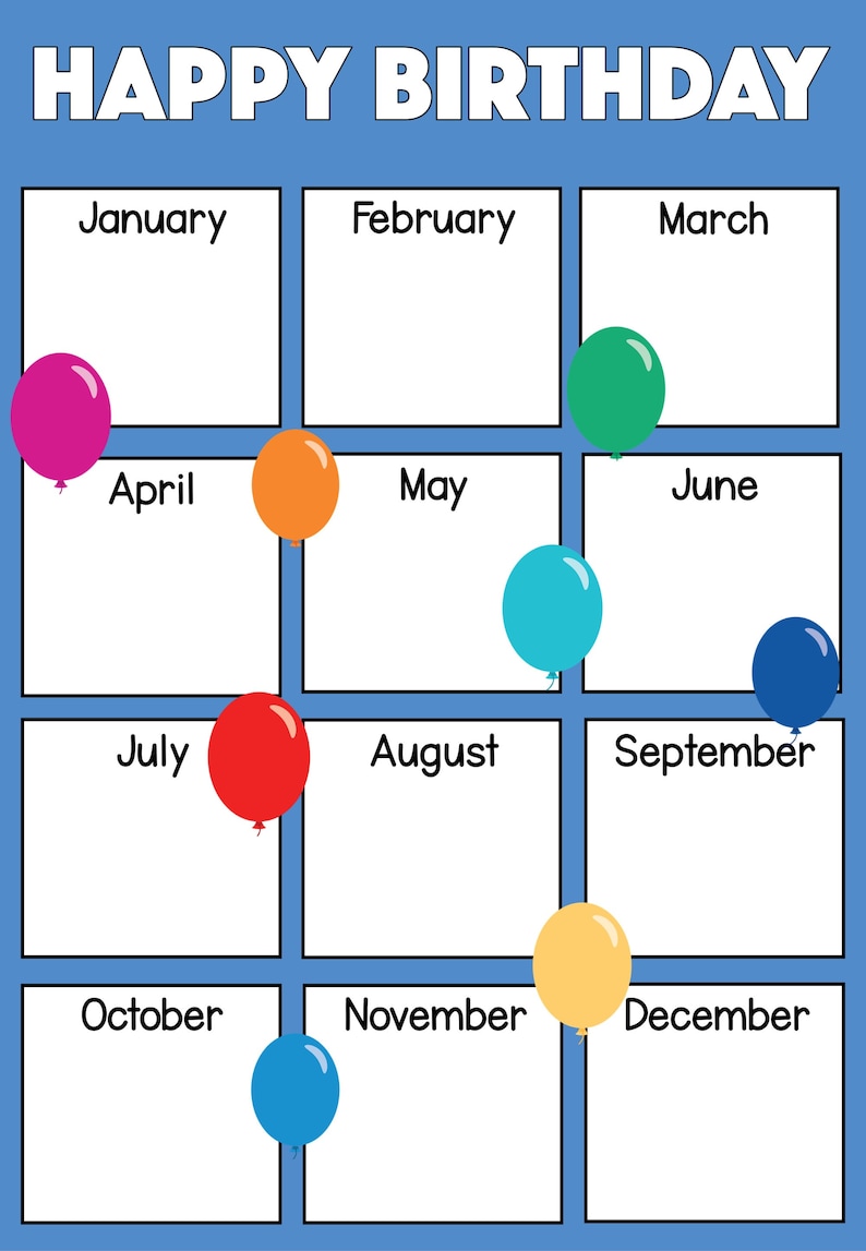 Birthday Chart Posters for Home or School, Birthday Tracker for Early ...