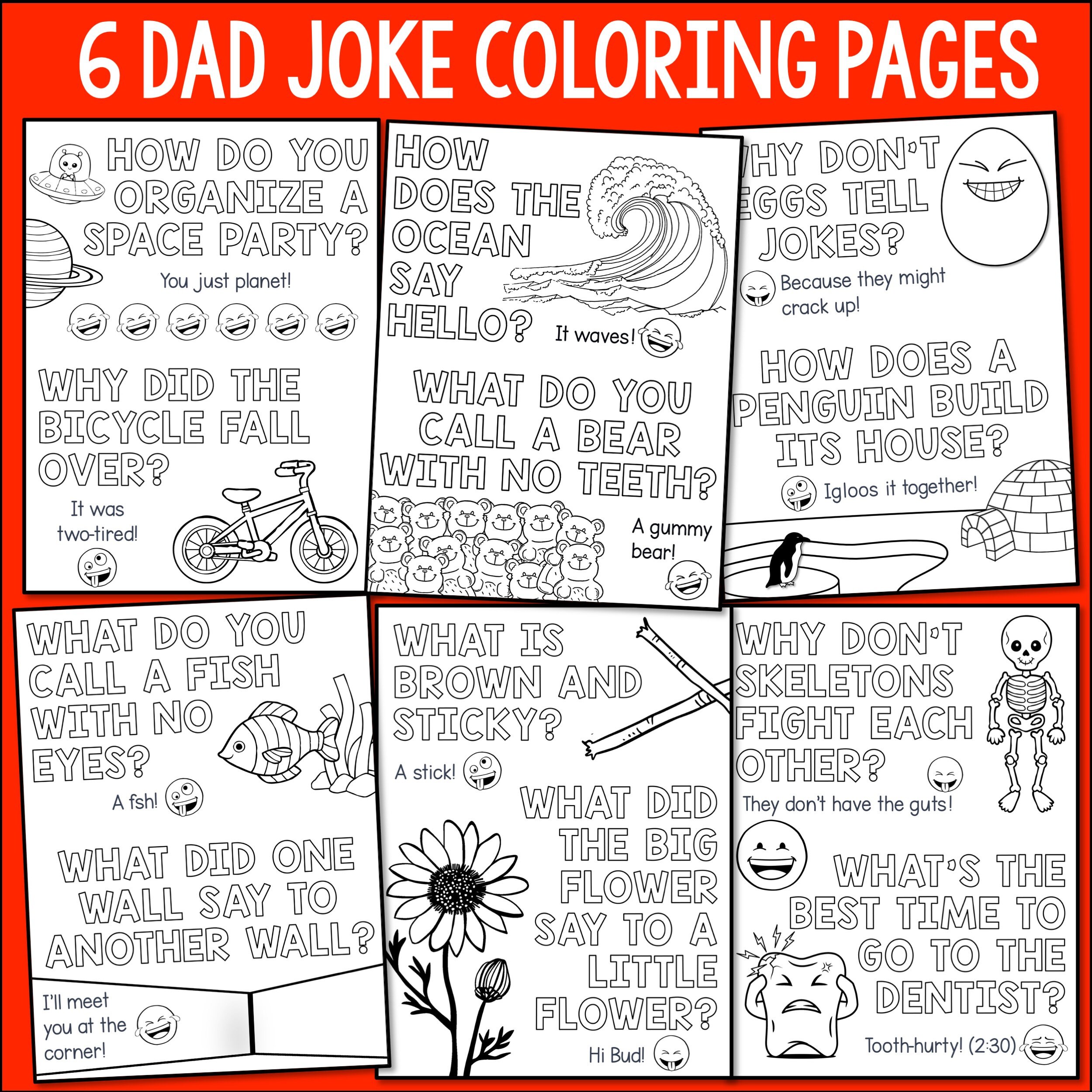 Dad Jokes Coloring Pages for Father's Day, Funny Printable Activity for ...