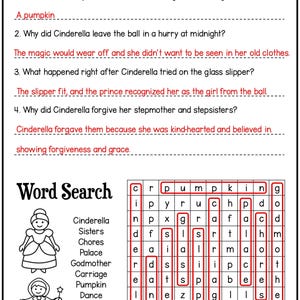 Cinderella Reading Activity, Comprehension Questions, Word Search ...