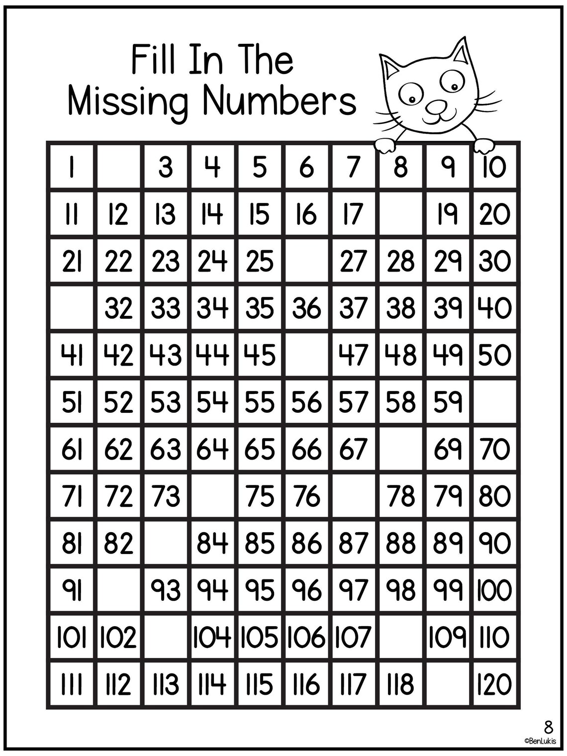 Place Value to 120 Worksheets, Educational Missing Numbers Worksheets ...