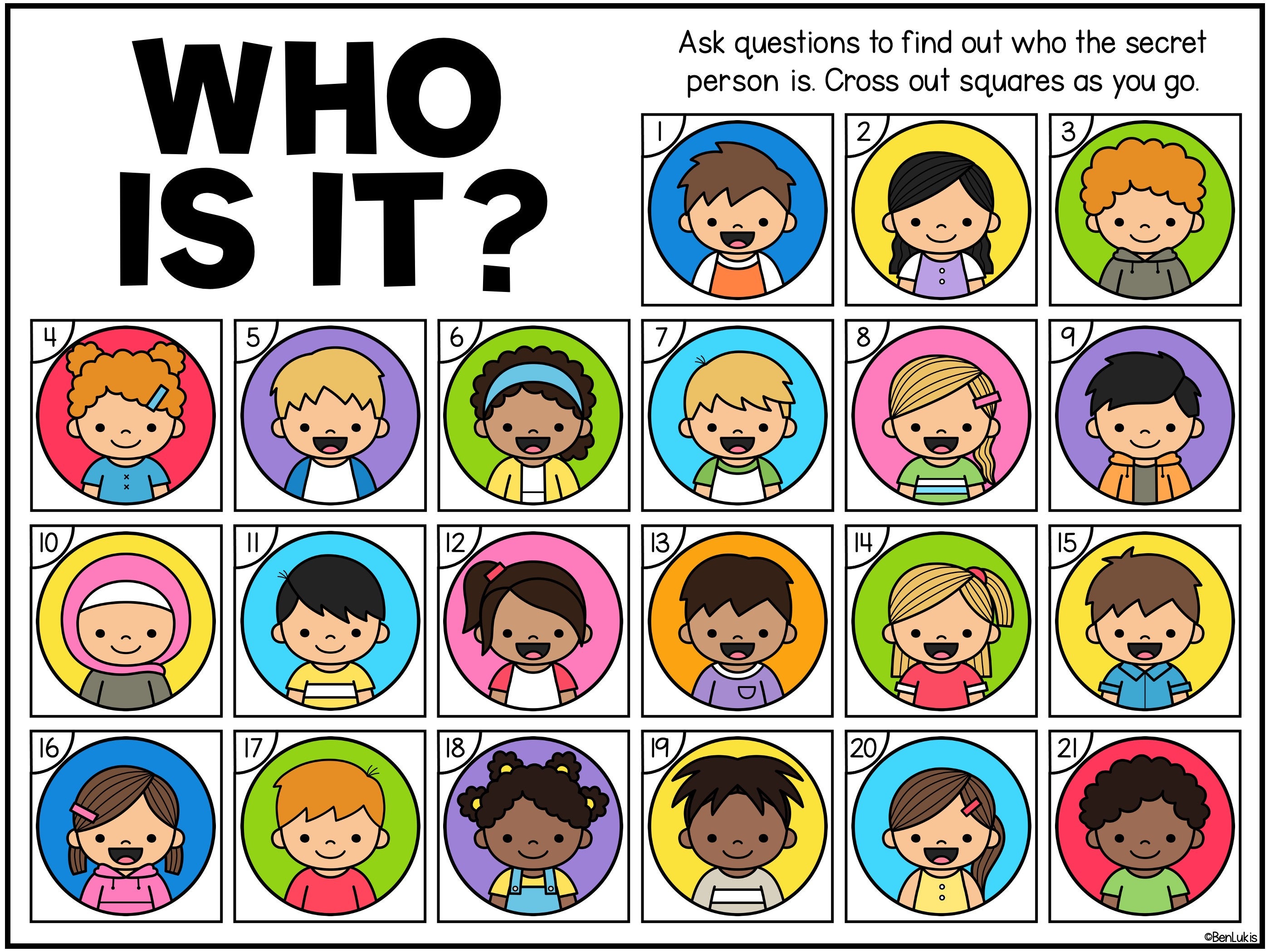 Guess Who Game Sheets, Kids Party Game, Fun Puzzles for Road Trips and ...