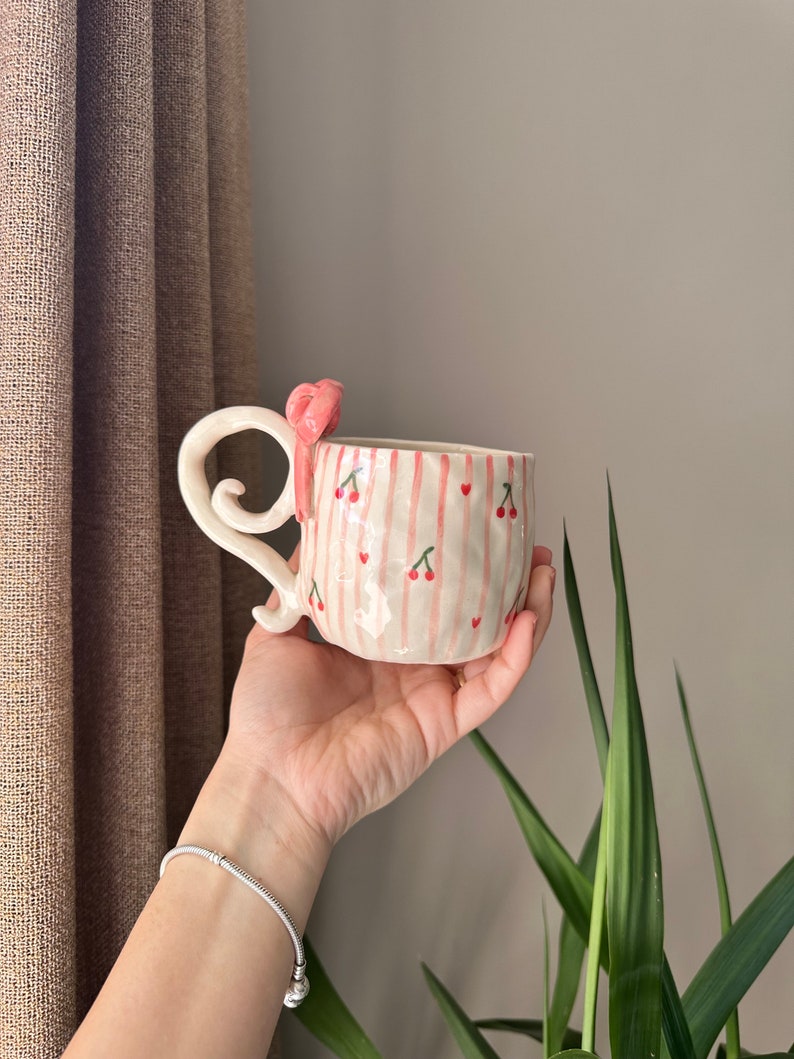 Bow and Cherries Coquette Handmade Ceramic Mug - Etsy