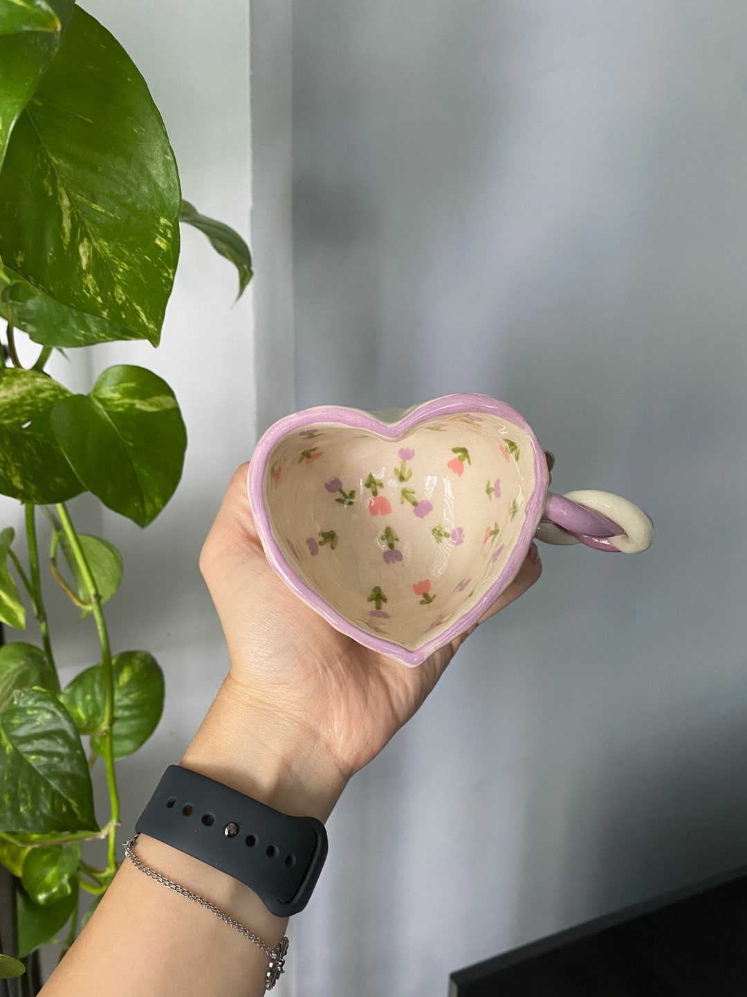 Tulip Garden Heart Shaped Mug - Etsy UK