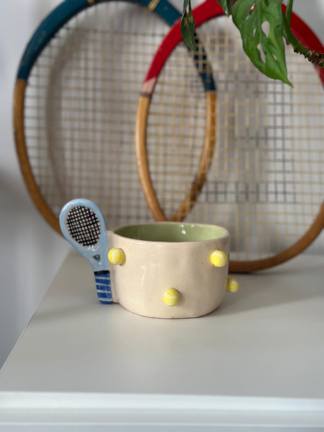 Handmade Ceramic Tennis Mug: Racket and Balls Design - Etsy