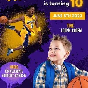 Customized Lakers Themed Invitation, Lakers Invite, Laker Theme Party ...