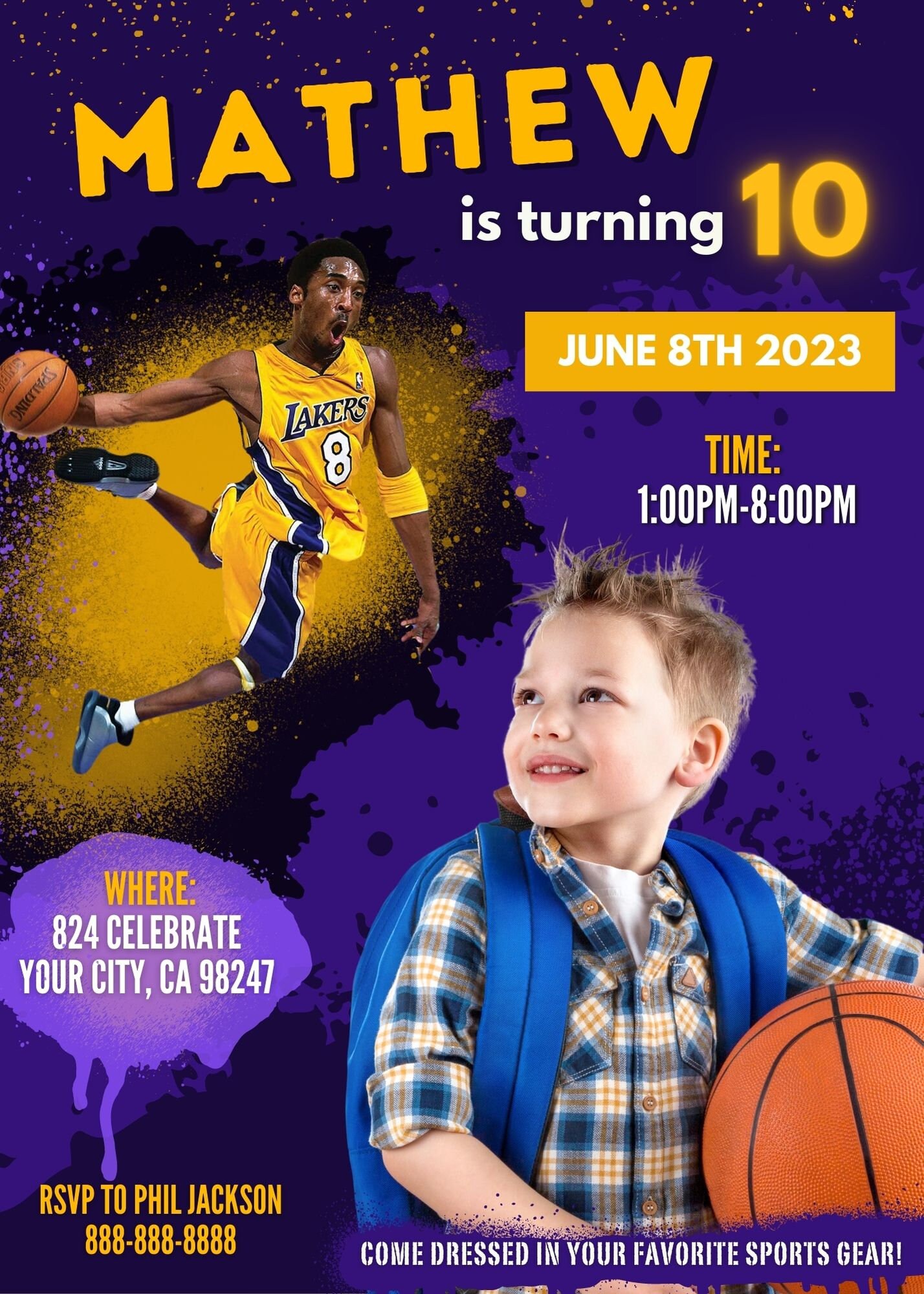 Customized Lakers Themed Invitation, Lakers Invite, Laker Theme Party ...