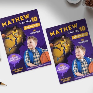 Customized Lakers Themed Invitation, Lakers Invite, Laker Theme Party ...