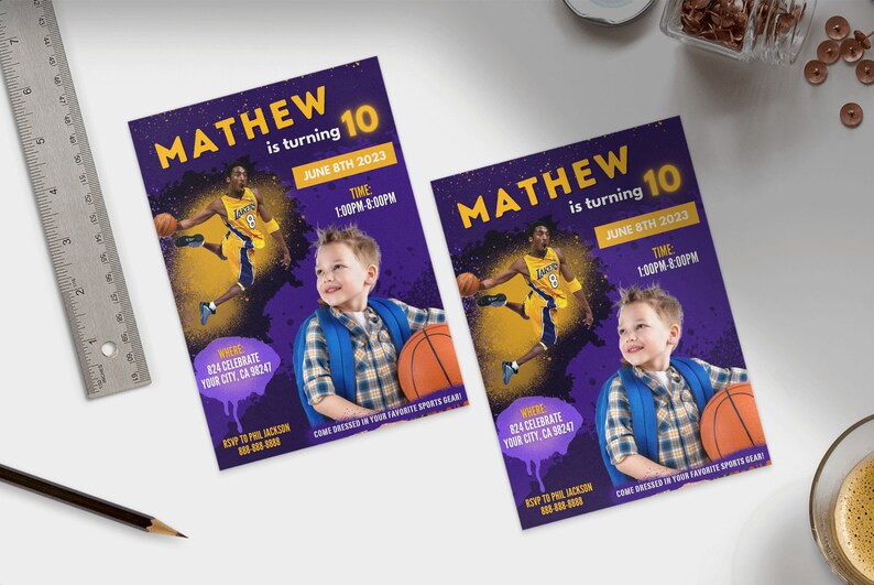 Customized Lakers Themed Invitation, Lakers Invite, Laker Theme Party ...