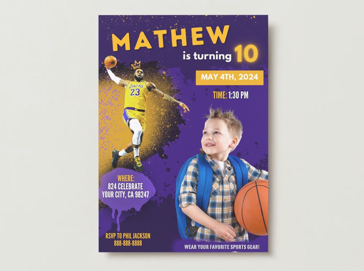 Customized Lakers Themed Invitation, Lakers Invite, Laker Theme Party ...