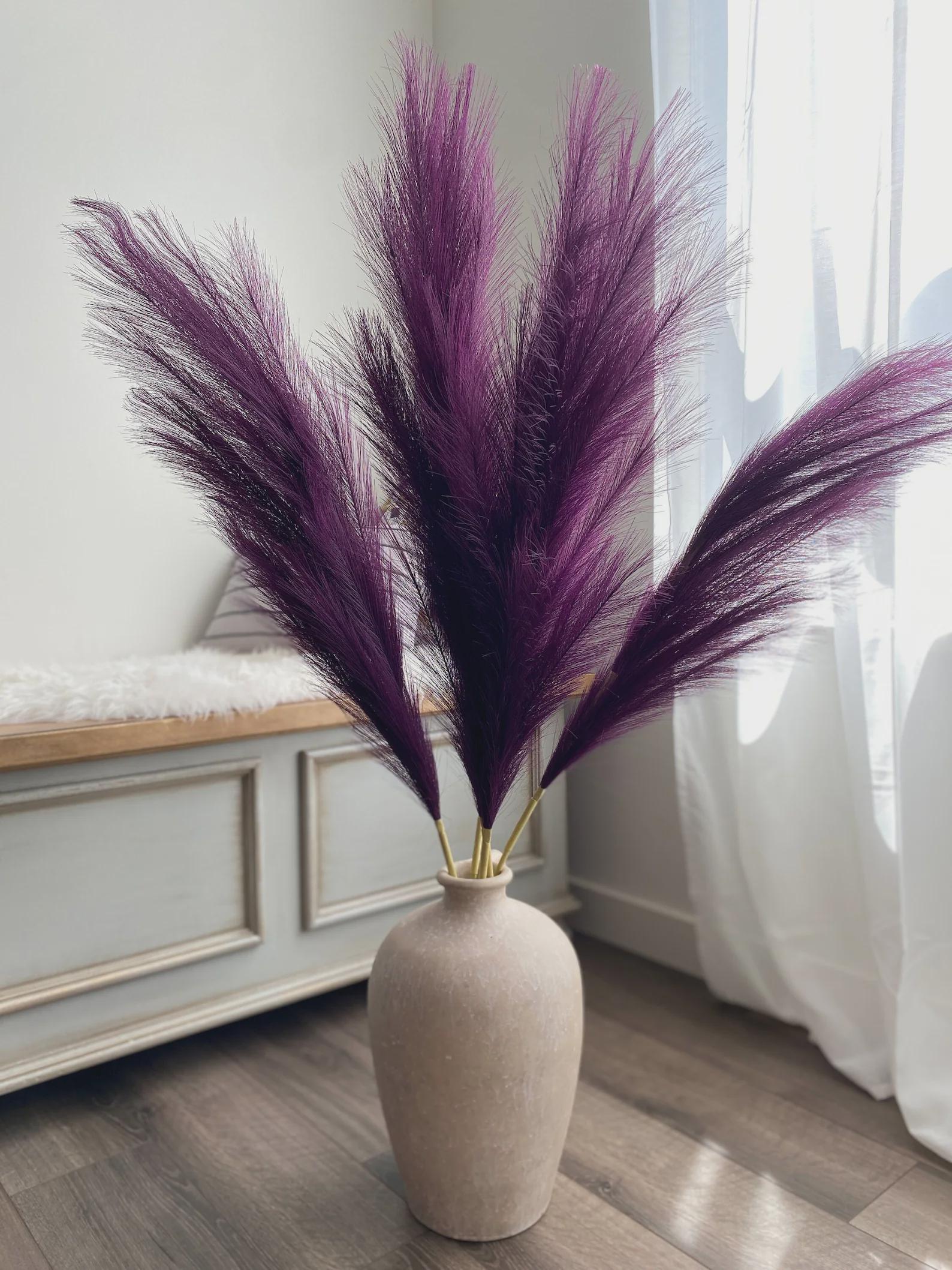X3 STEMS 115cm Extra Large Tall Fluffy DARK PURPLE Fake Faux Artificial ...