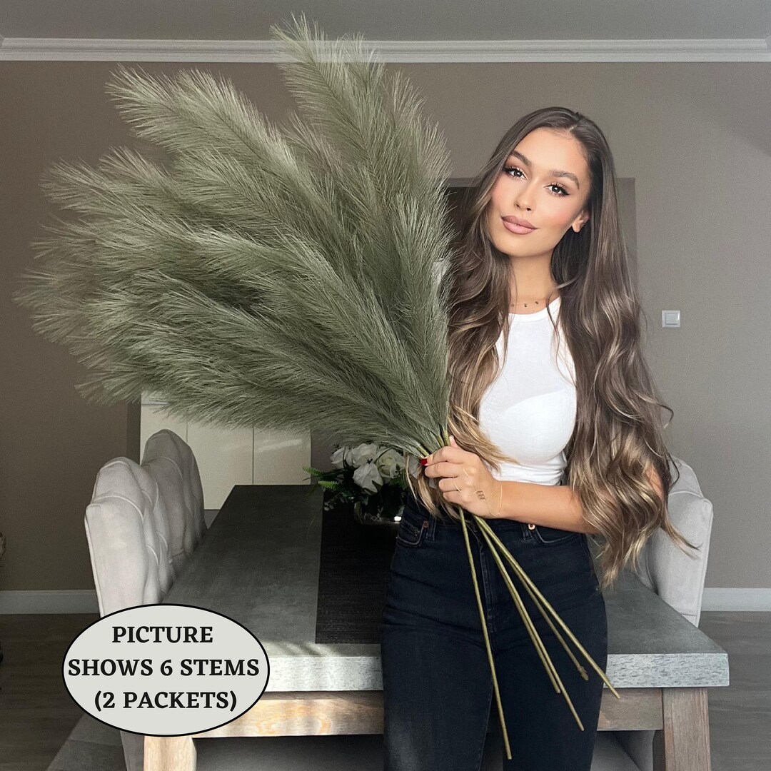 X6 STEMS 115cm Extra Large Tall Fluffy FOREST GREEN Fake Faux ...