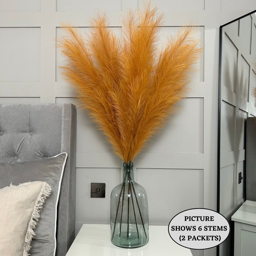 X6 STEMS 115cm Extra Large Tall Fluffy ORANGE Fake Faux Artificial ...