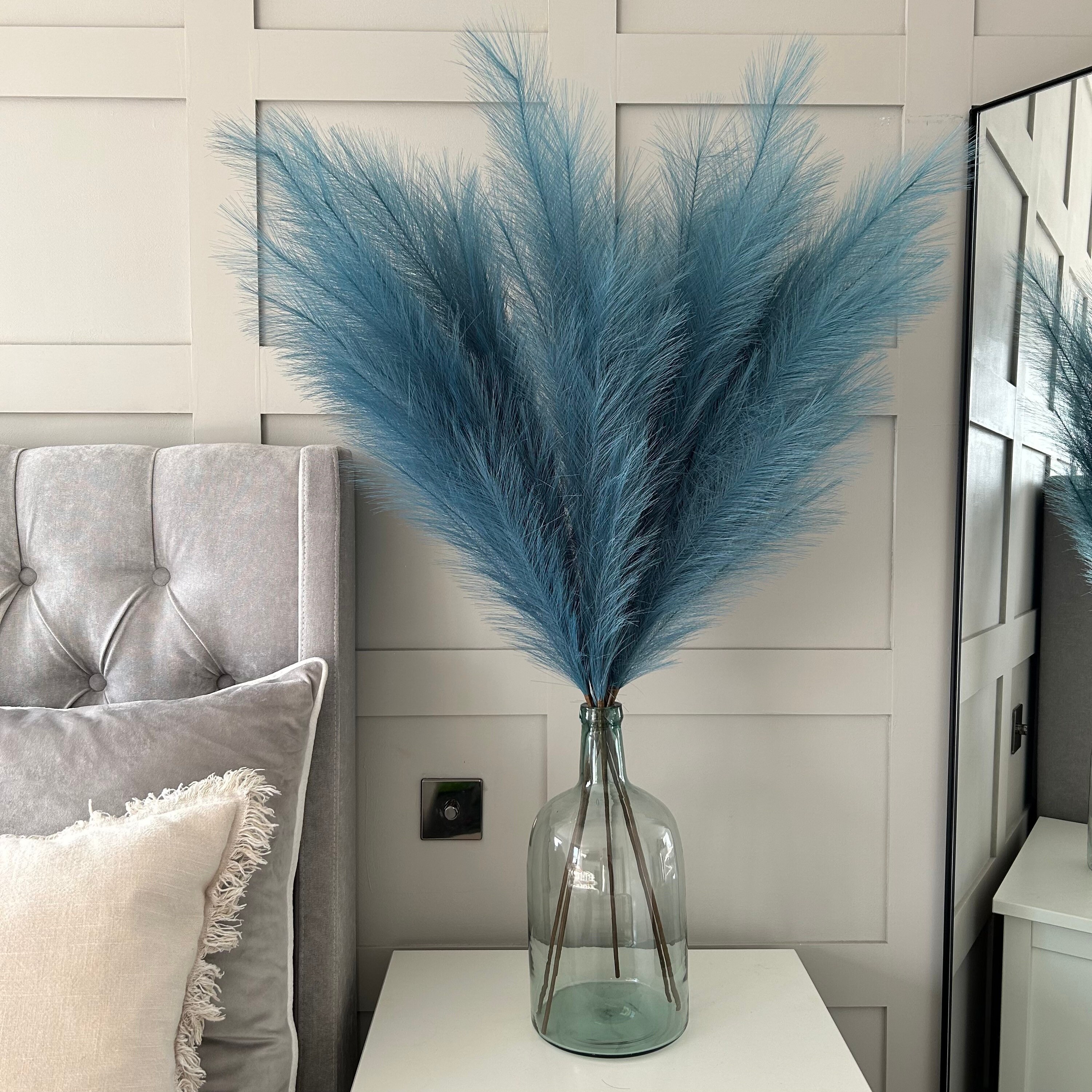 X6 STEMS 115cm Extra Large Tall Fluffy NEW BLUE Fake Faux Artificial ...