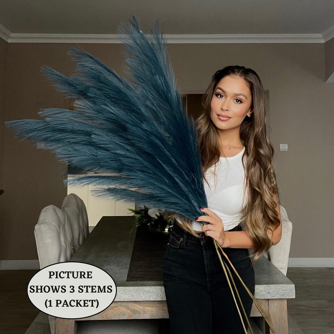 X3 STEMS 115cm Extra Large Tall Fluffy DARK BLUE Fake Faux Artificial ...