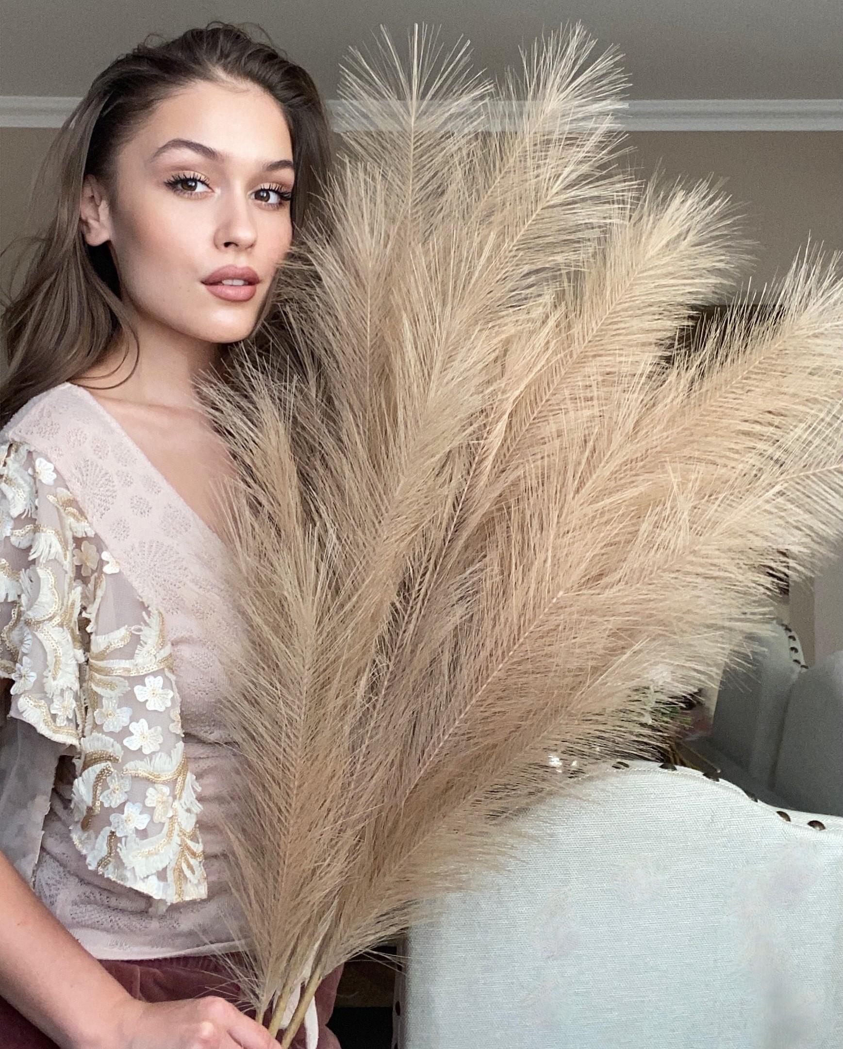 X3 STEMS 115cm Extra Large Tall Fluff BROWN Fake Faux Artificial Pampas ...