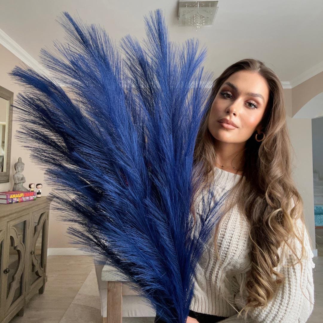 X3 STEMS 115cm Extra Large Tall Fluffy BLUE Fake Faux Artificial Pampas ...