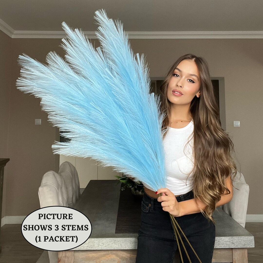 X3 STEMS 115cm Extra Large Tall Fluffy BABY BLUE Fake Faux Artificial ...