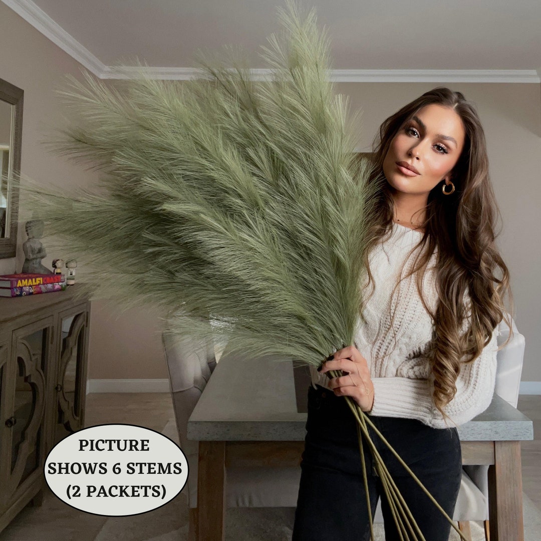 X3 STEMS 115cm Extra Large Tall Fluffy SAGE GREEN Fake Faux Artificial ...