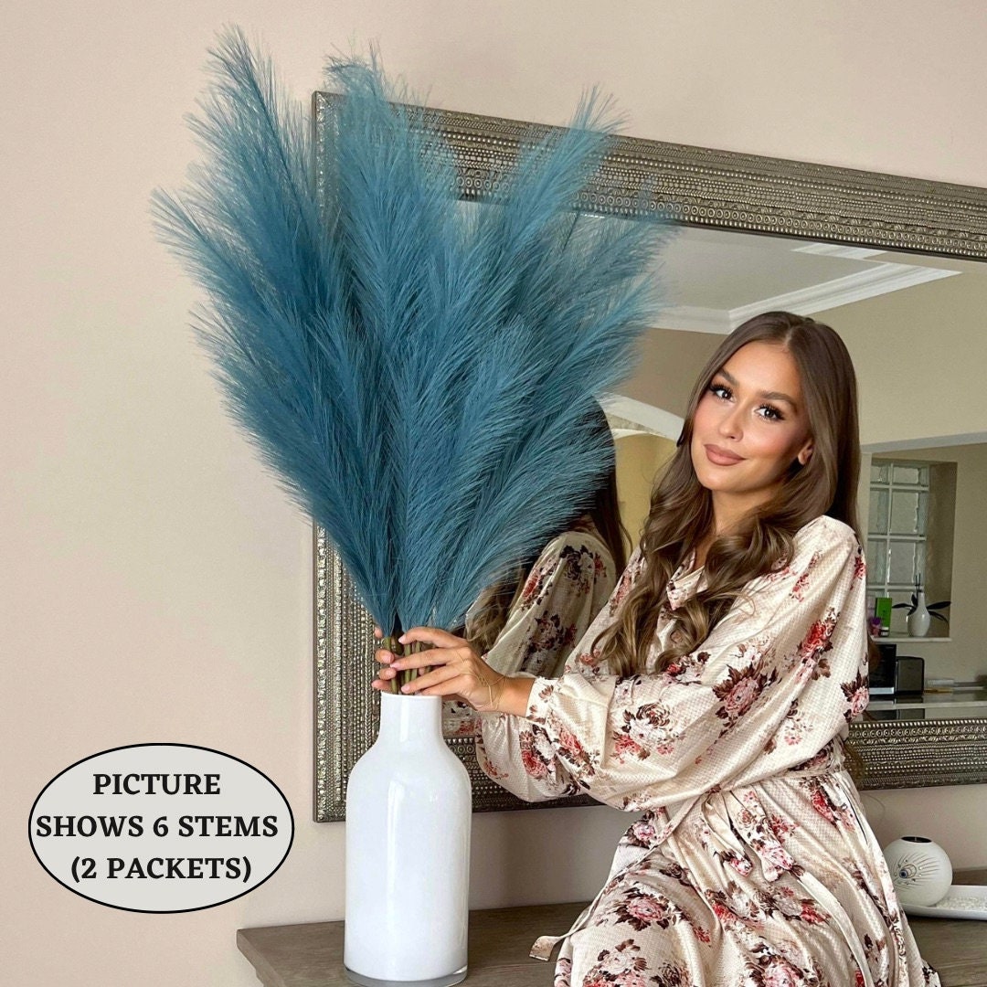 X6 STEMS 115cm Extra Large Tall Fluffy NEW BLUE Fake Faux Artificial ...