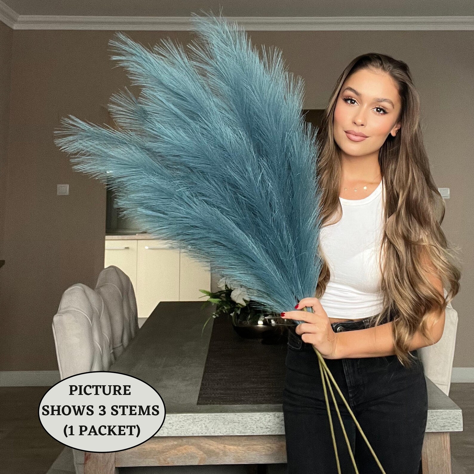 X6 STEMS 115cm Extra Large Tall Fluffy NEW BLUE Fake Faux Artificial ...