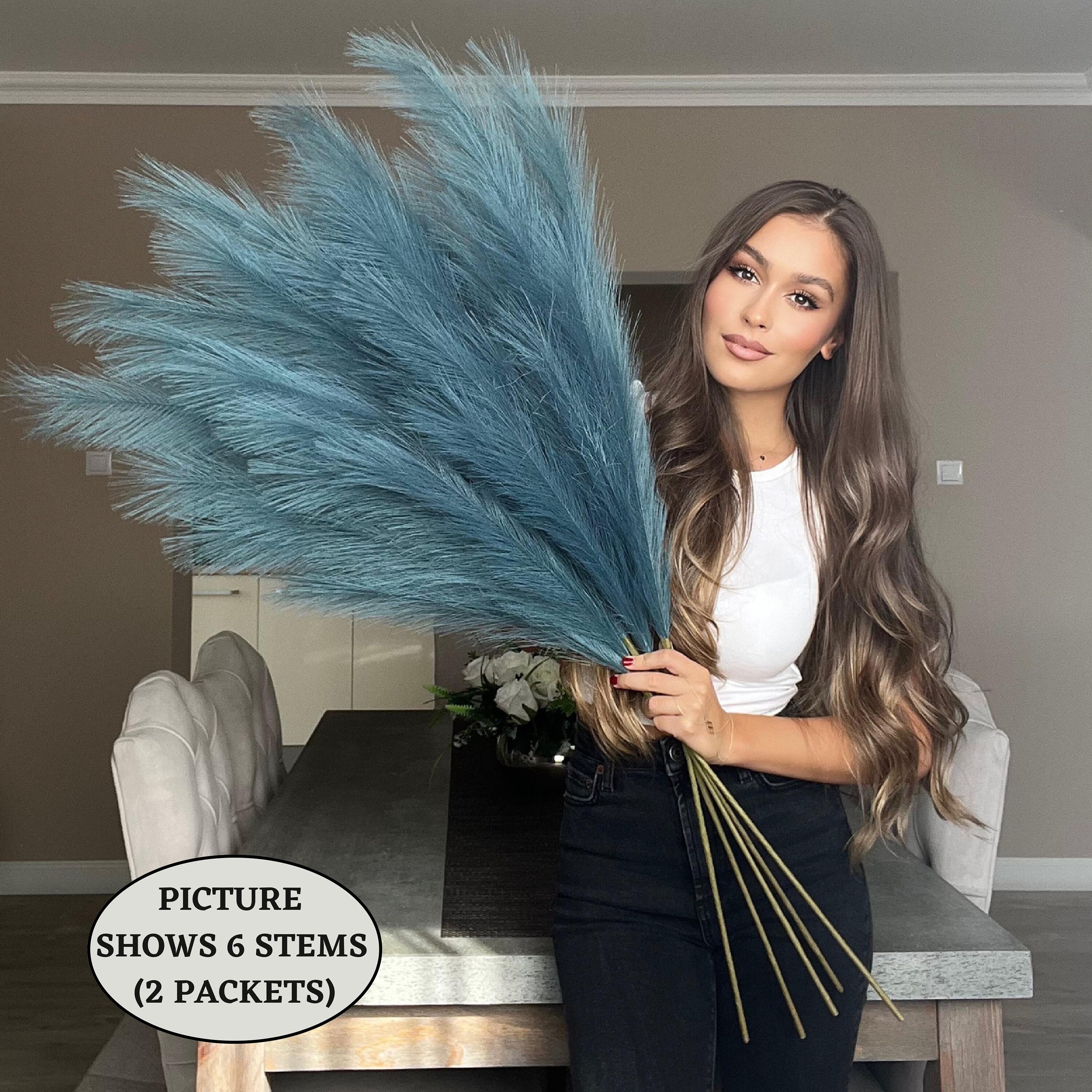 X6 STEMS 115cm Extra Large Tall Fluffy NEW BLUE Fake Faux Artificial ...