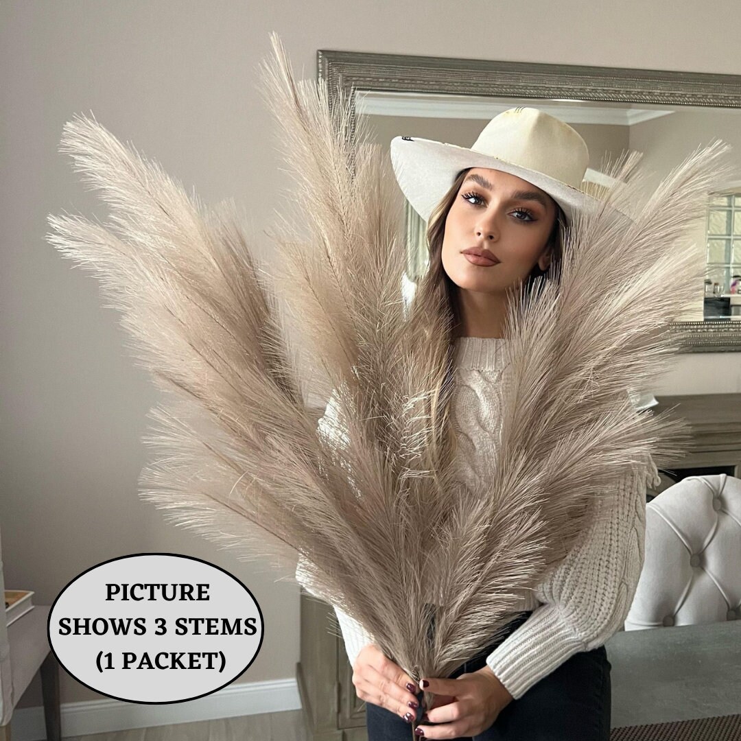 X3 STEMS 115cm Extra Large Tall Fluffy TAUPE Fake Faux Artificial ...