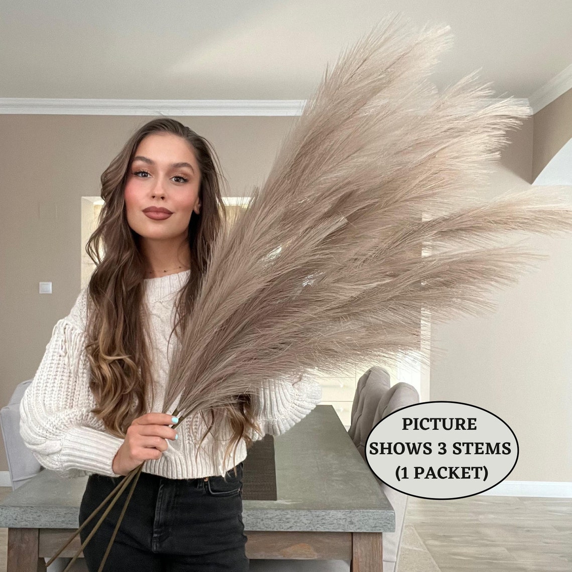 X3 STEMS 115cm Extra Large Tall Fluffy TAUPE Fake Faux Artificial ...