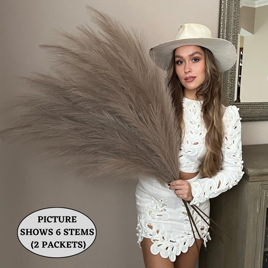 X3 STEMS 115cm Extra Large Tall Fluffy TAUPE Fake Faux Artificial ...