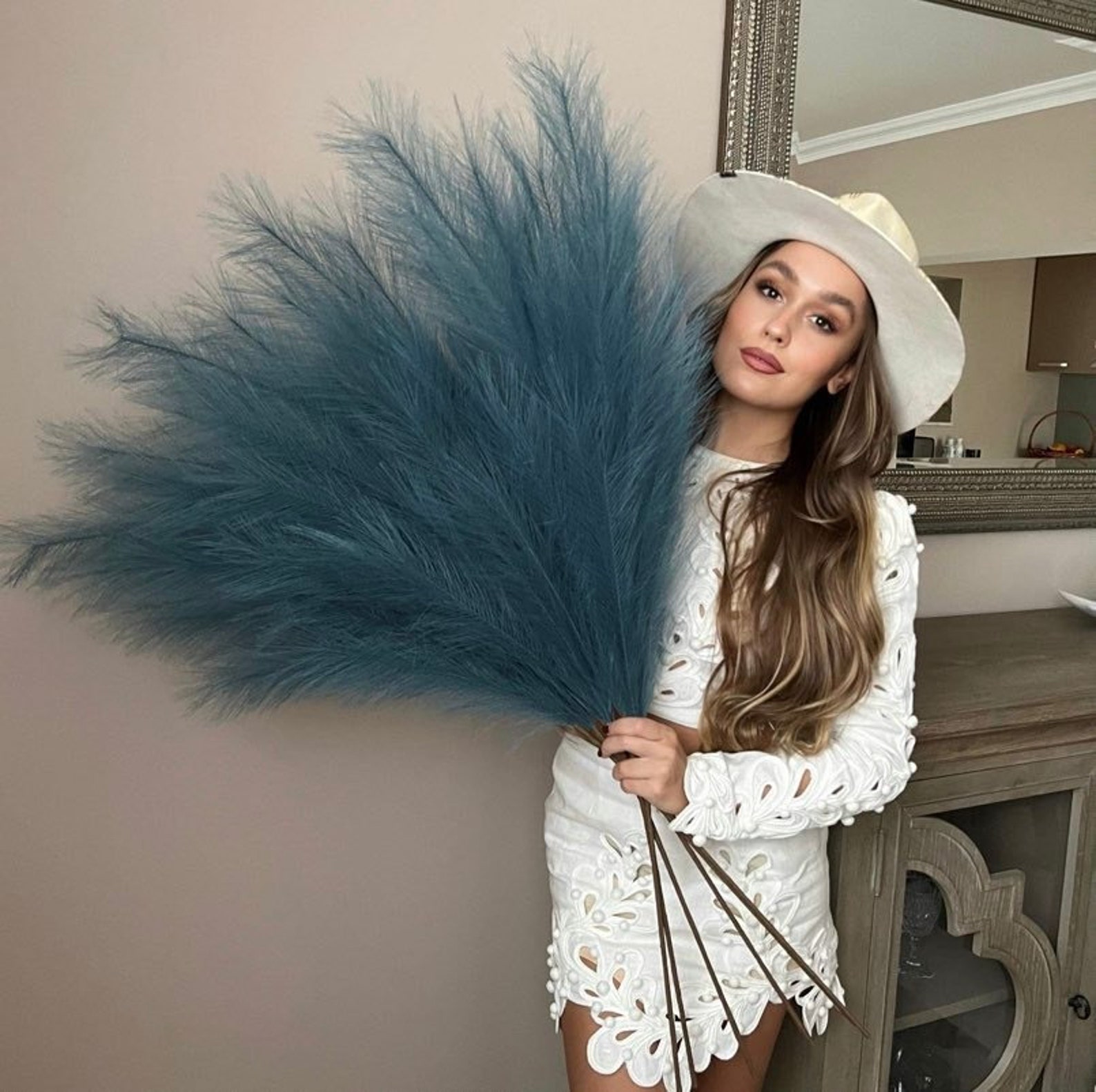 X6 STEMS 115cm Extra Large Tall Fluffy NEW BLUE Fake Faux Artificial ...