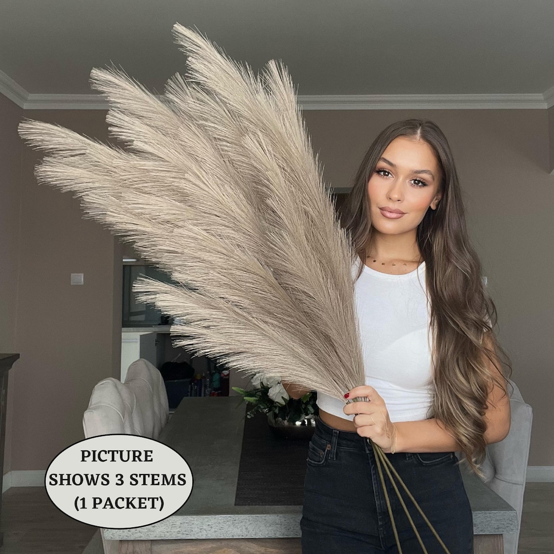 X3 STEMS 115cm Extra Large Tall Fluffy TAUPE Fake Faux Artificial ...
